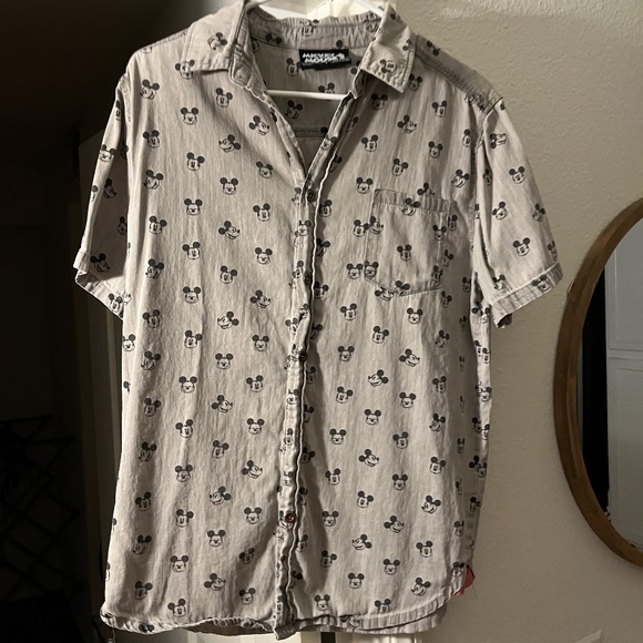 Disney | Shirts | Disney Mickey Mouse Grayscale Woven Shirt S | Poshmark